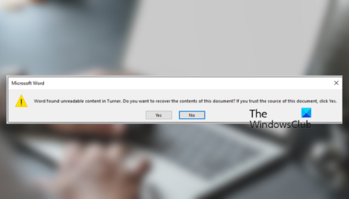 Word found unreadable content in document