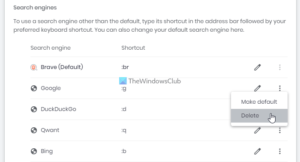 How to change default search engine in Brave browser