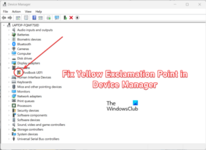 Yellow Exclamation mark next to a device in Device Manager