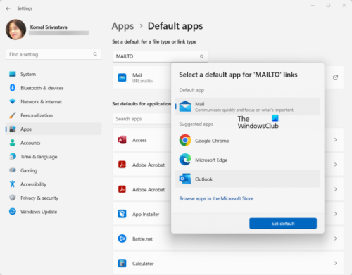 Outlook MailTo link not working in Windows 11/10