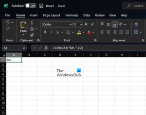 How to add Text to a Cell in Excel using Formula