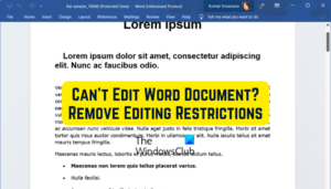 Can't edit Word document; Remove editing restrictions