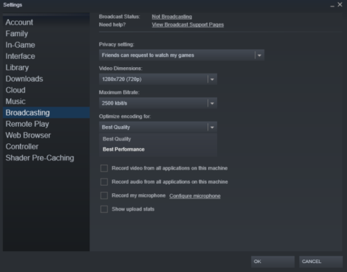 Fix Steam Broadcasting not working