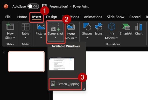 Take screenshots in Office programs using built-in Screenshot tool