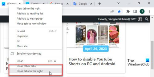 What is Close tab shortcut in Chrome or Firefox on Windows 11?
