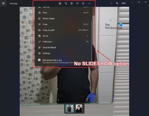 Photos App Slideshow option missing in Windows 11