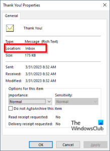 How to see what folder an email is in Outlook