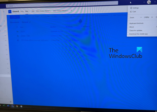 Teams screen turns blue or gray while accessing files