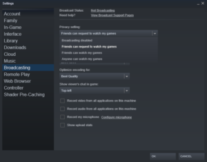 Fix Steam Broadcasting not working
