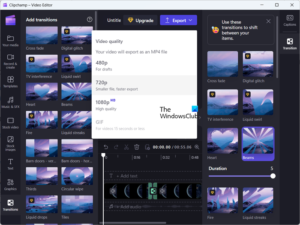 How to add Transitions in Clipchamp Video Editor of Windows 11