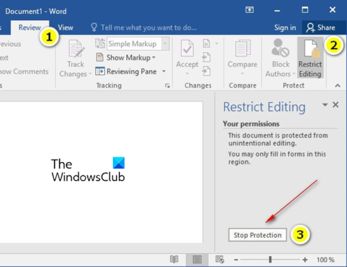 Can't edit Word document; Remove editing restrictions