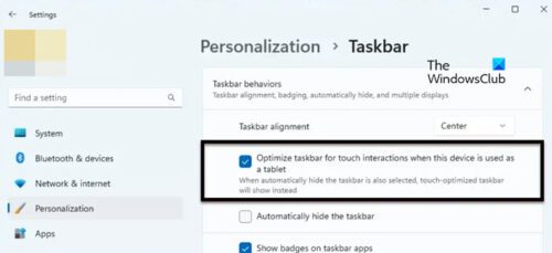 How to Enable or Disable Taskbar for Tablets on Windows 11