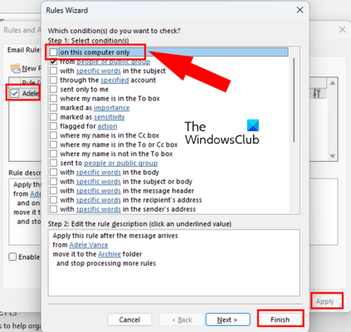 Outlook Rules are not supported for this account
