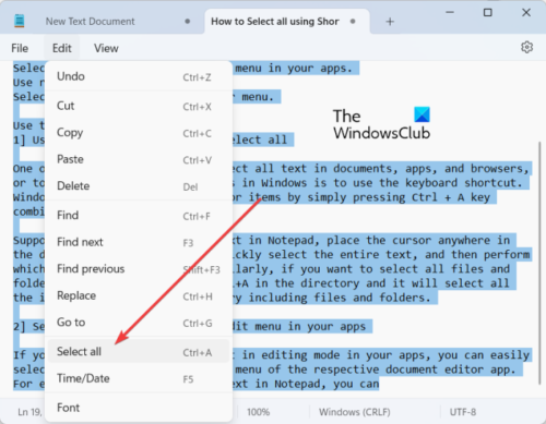 How to Select all using Shortcut in Windows 11?
