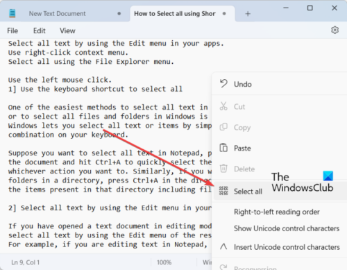 How to Select all using Shortcut in Windows 11?