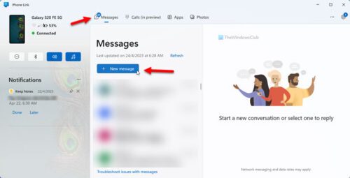 How to send Text Message or SMS using Phone Link