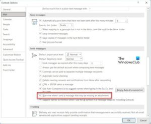 Enable or disable Forgotten Attachment Reminder in Outlook