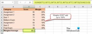 How to calculate Weighted Average in Excel with percentages