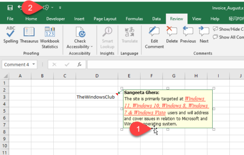 Change default Color, Shape, Font of Comment Box in Excel