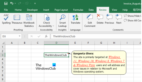Change default Color, Shape, Font of Comment Box in Excel