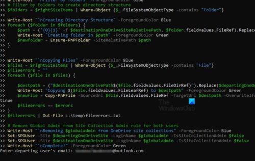 How to transfer OneDrive files to another user via PowerShell