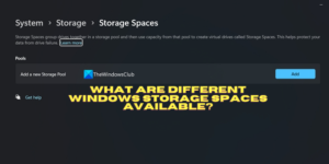 What are different Windows Storage Spaces available?