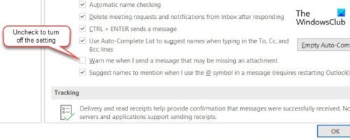 Enable or disable Forgotten Attachment Reminder in Outlook