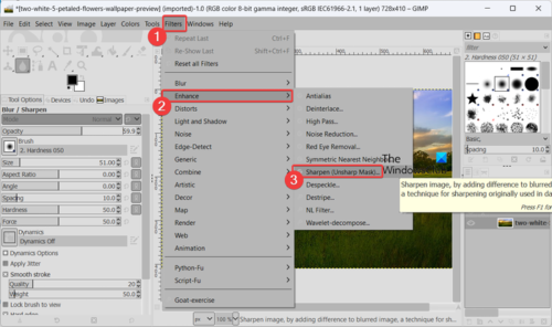 How to sharpen an image in GIMP?
