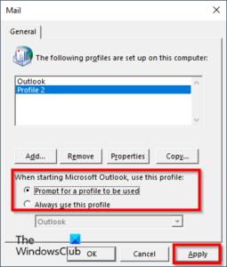 How to create, delete and use Profiles on Outlook