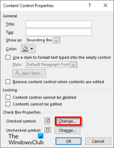 How to change the tick in a check box in Word