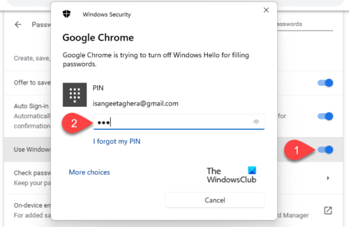 How to disable PIN Requirement for Chrome Saved Passwords