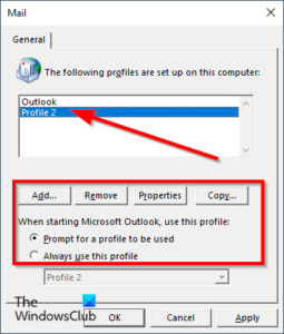How to create, delete and use Profiles on Outlook