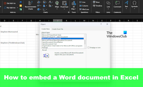 How to insert a Word document in Excel