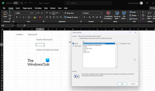 How to insert a Word document in Excel