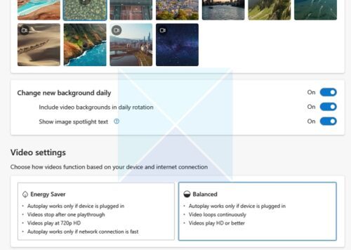 Enable, disable video background on Edge new tab page