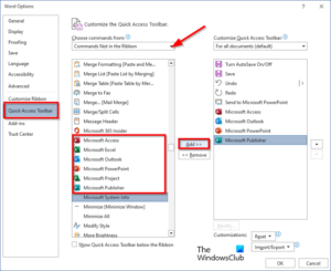 How to add Office programs to Quick Access Toolbar