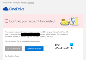 Your OneDrive is inactive and will soon be deleted