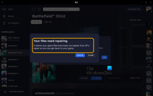 Your files need repairing EA app error
