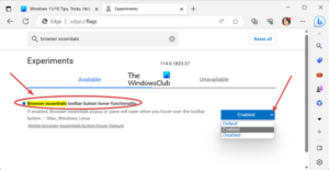 Disable Browser Essentials (Heart) button from Edge toolbar