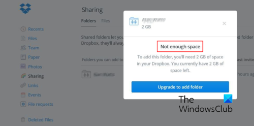 Dropbox Not enough space to access folder [Fix]