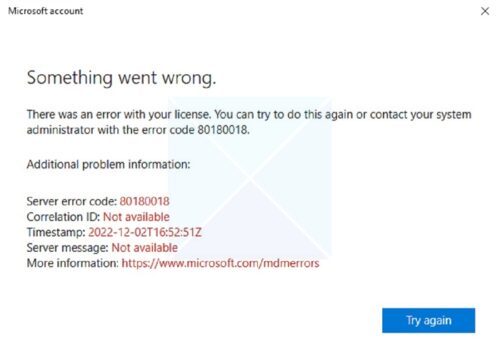 0x80180018, There was an error with your license