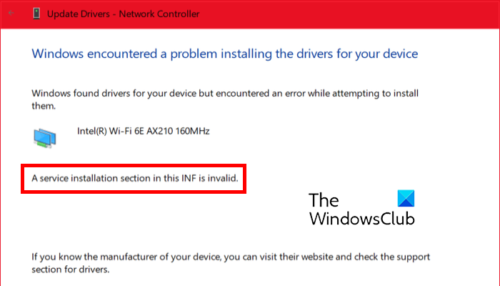 A service installation section in this INF is invalid [Fix]