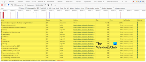 Network Tools in F12 Developer Tools of Microsoft Edge browser