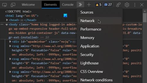 Network Tools in F12 Developer Tools of Microsoft Edge browser