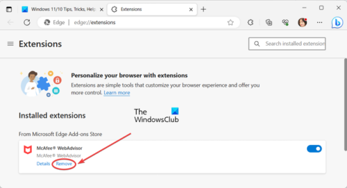 How to remove McAfee WebAdvisor from Windows 11/10
