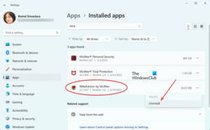 How to remove McAfee WebAdvisor from Windows 11/10