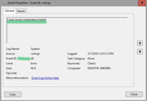 Crash dump initialization failed, Event ID 46 [Fix]