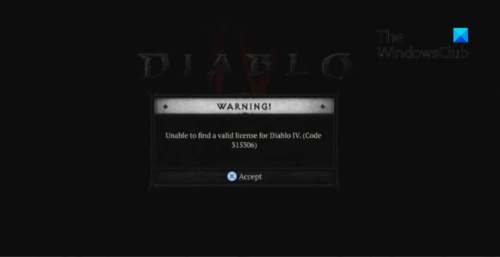 Diablo 4 Error Code 315306, Unable to find valid license