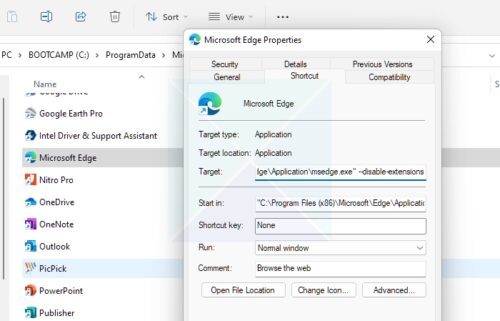 How to launch Microsoft Edge without Extensions