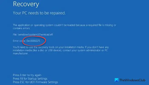 Fix Error Code 0xc0000225 on Windows 11/10